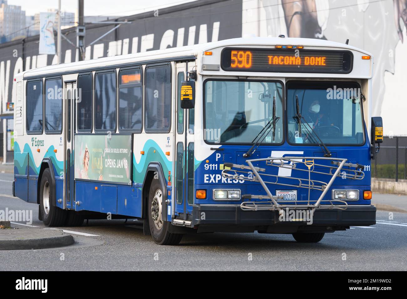 Seattle - March 29, 2022; Sount Transit Gillig bus with digital reader ...