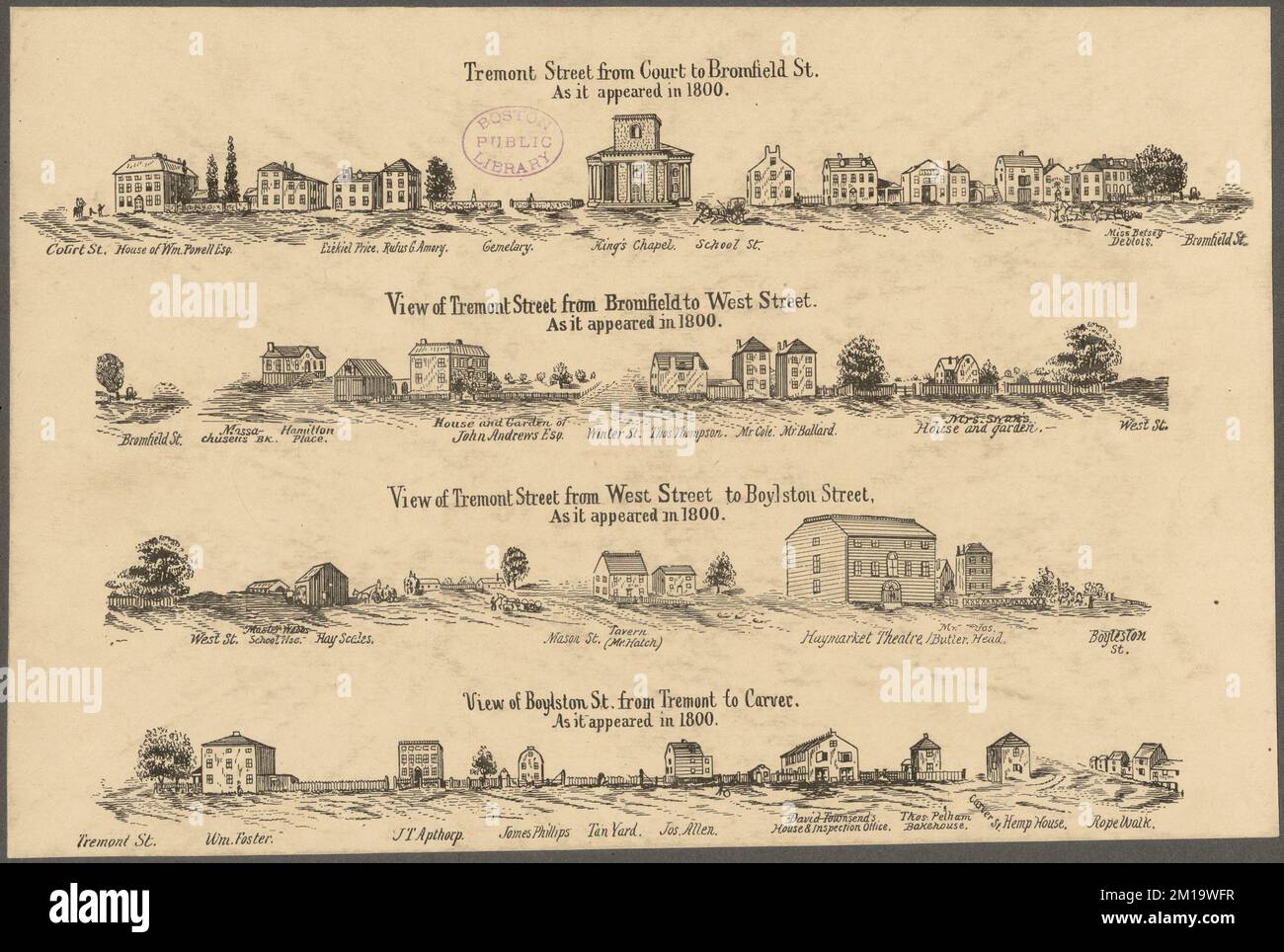 Tremont Street and Boylston Street in 1800 , Illustrations, Historic ...