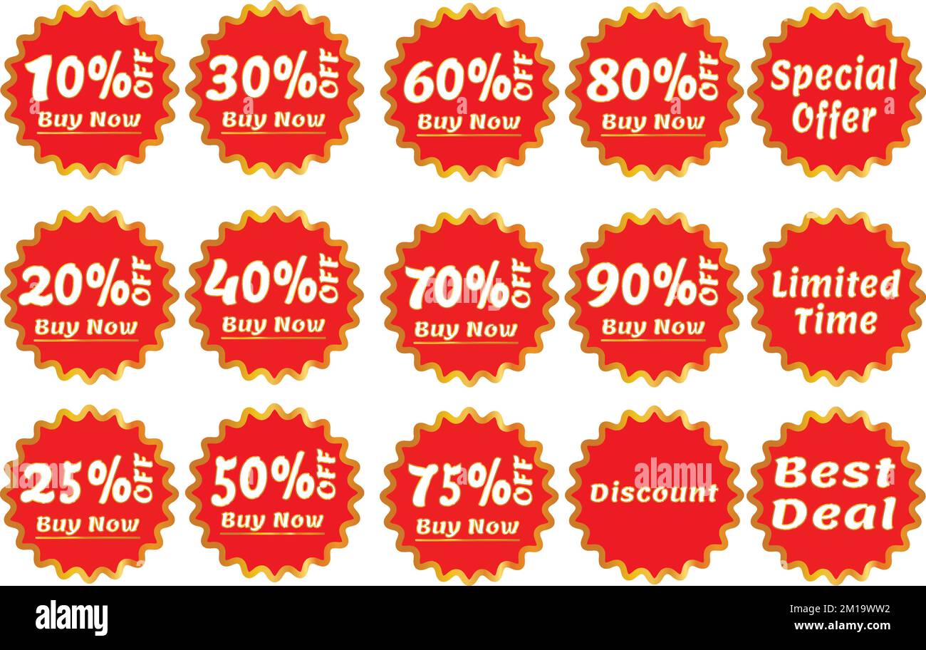 A vector of the red discounts sticker pack over white background Stock ...