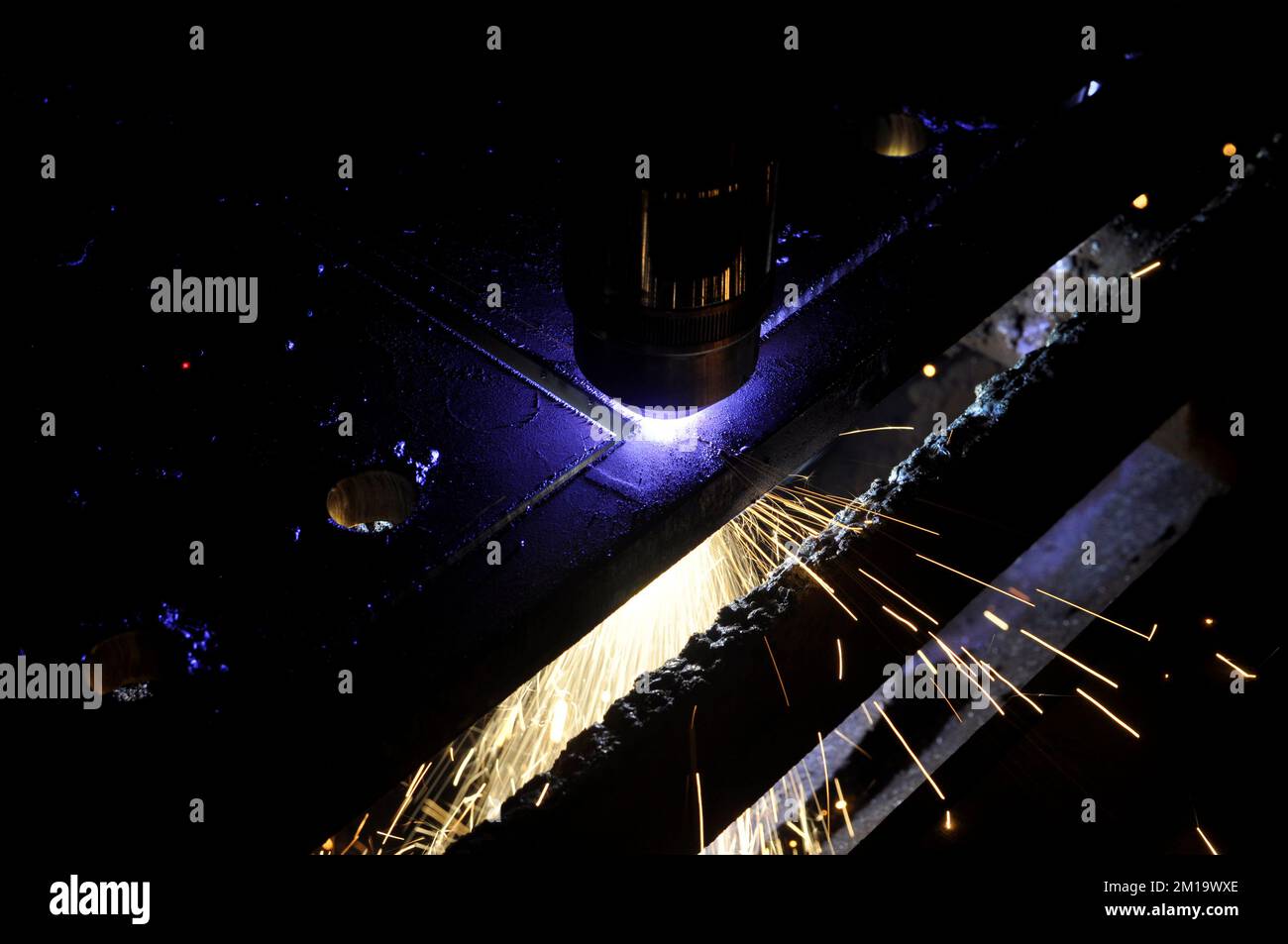 Metal cutting processing. The process of cutting sheet metal on a CNC ...