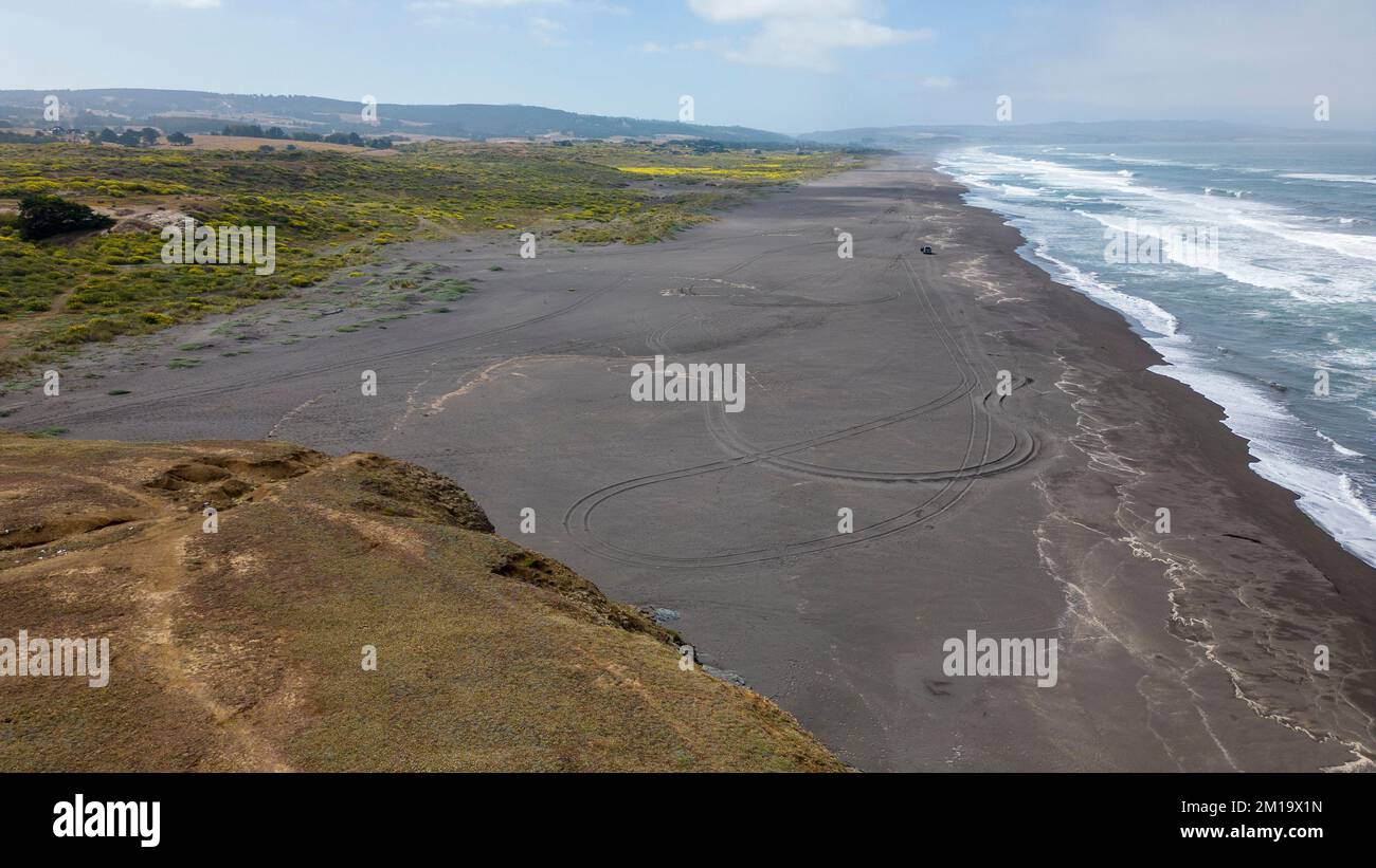 Aerial shot of a beach and the pacific ocean at Pichilemu, Chile Stock ...