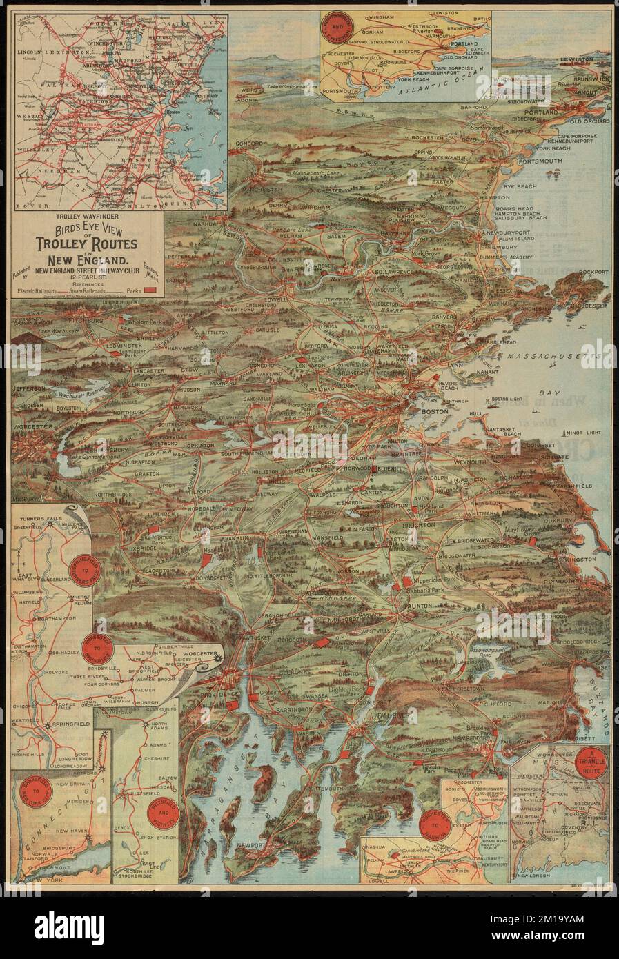 Trolley wayfinder, birds eye view of trolley routes in New England ...