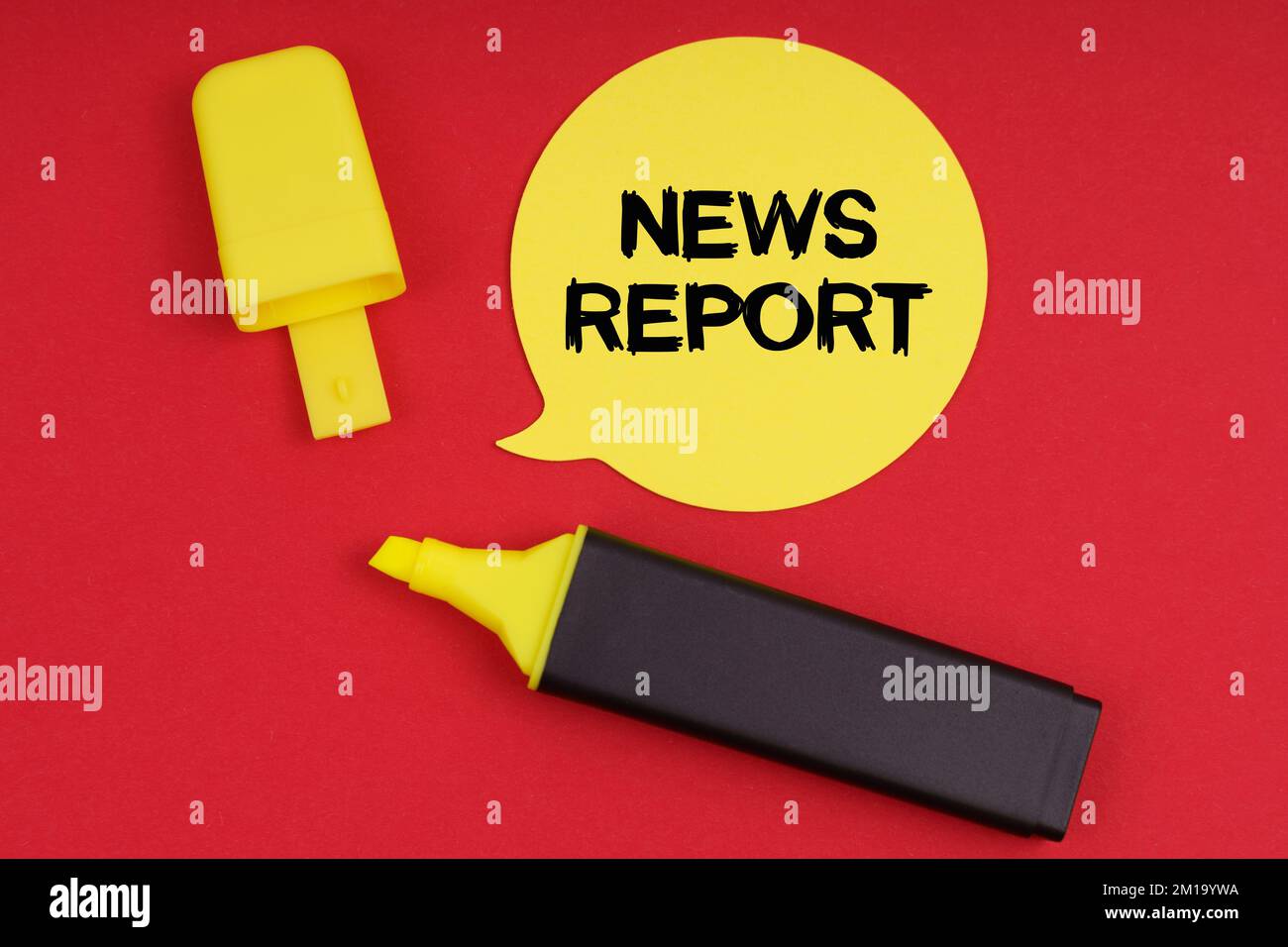 Business concept. On a red background is a marker and a sticker with ...