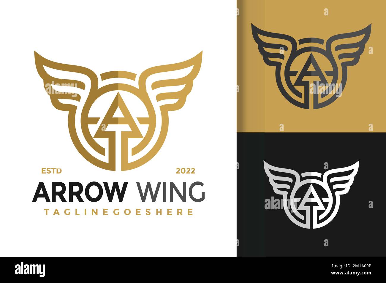 An arrow wing logo vector design with an editable title, tagline and ...