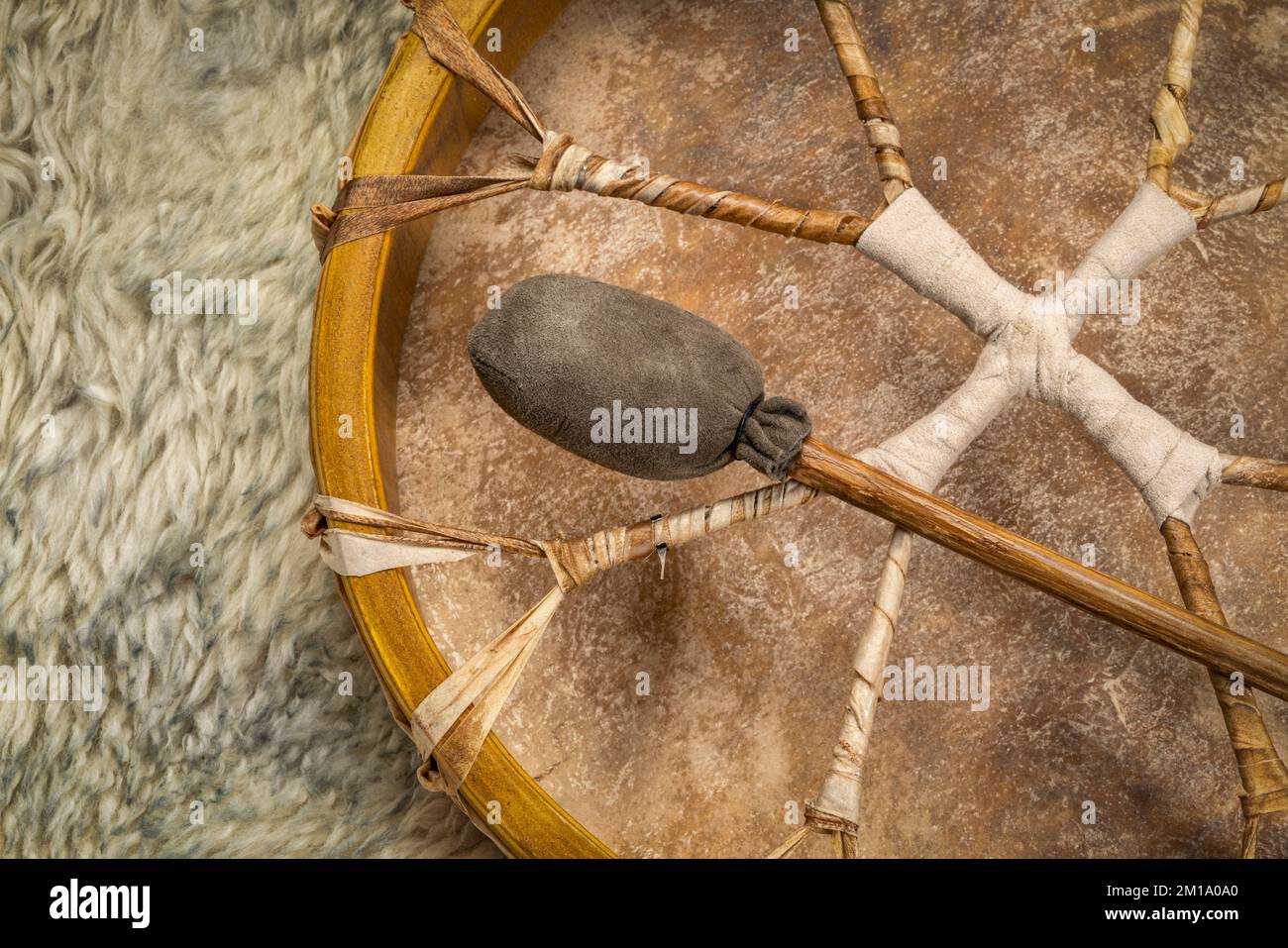 handmade, native American style, shaman frame drum covered by goat skin ...
