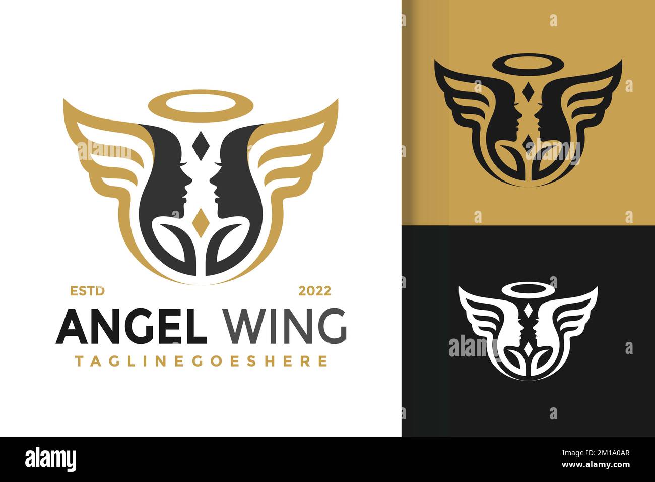An angel wing logo vector design with editable title, tagline and text ...