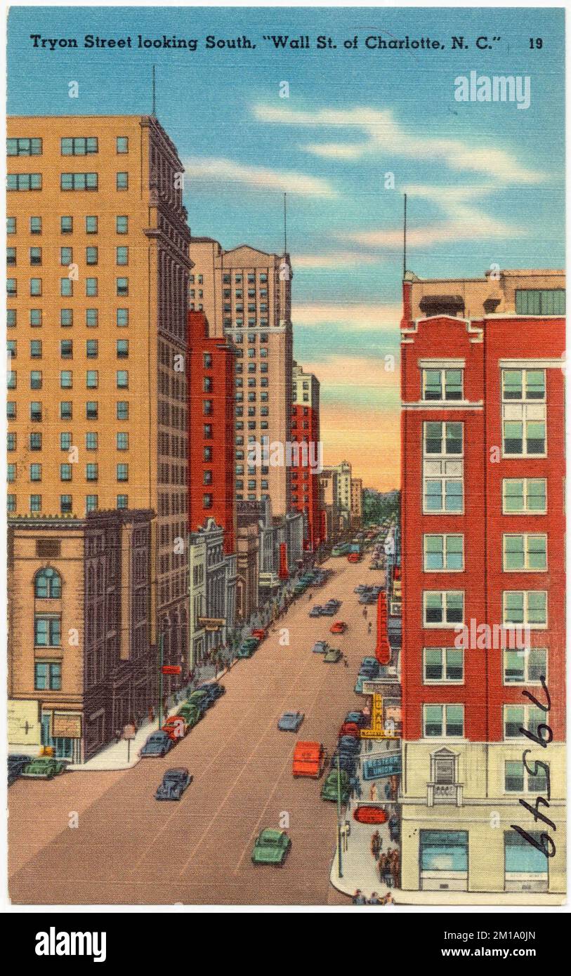 Tryon Street, looking south, Wall St. of Charlotte, N. C. , Cities ...