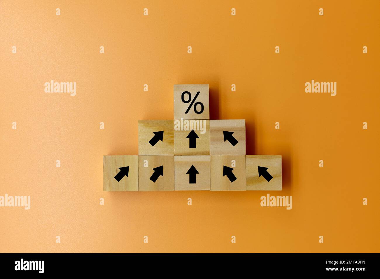 Interest rate concept. Tree blocks with percentage symbols, financial ...