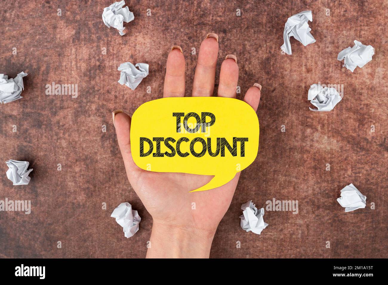 Sign displaying Top Discount. Word for Best Price Guaranteed Hot Items ...