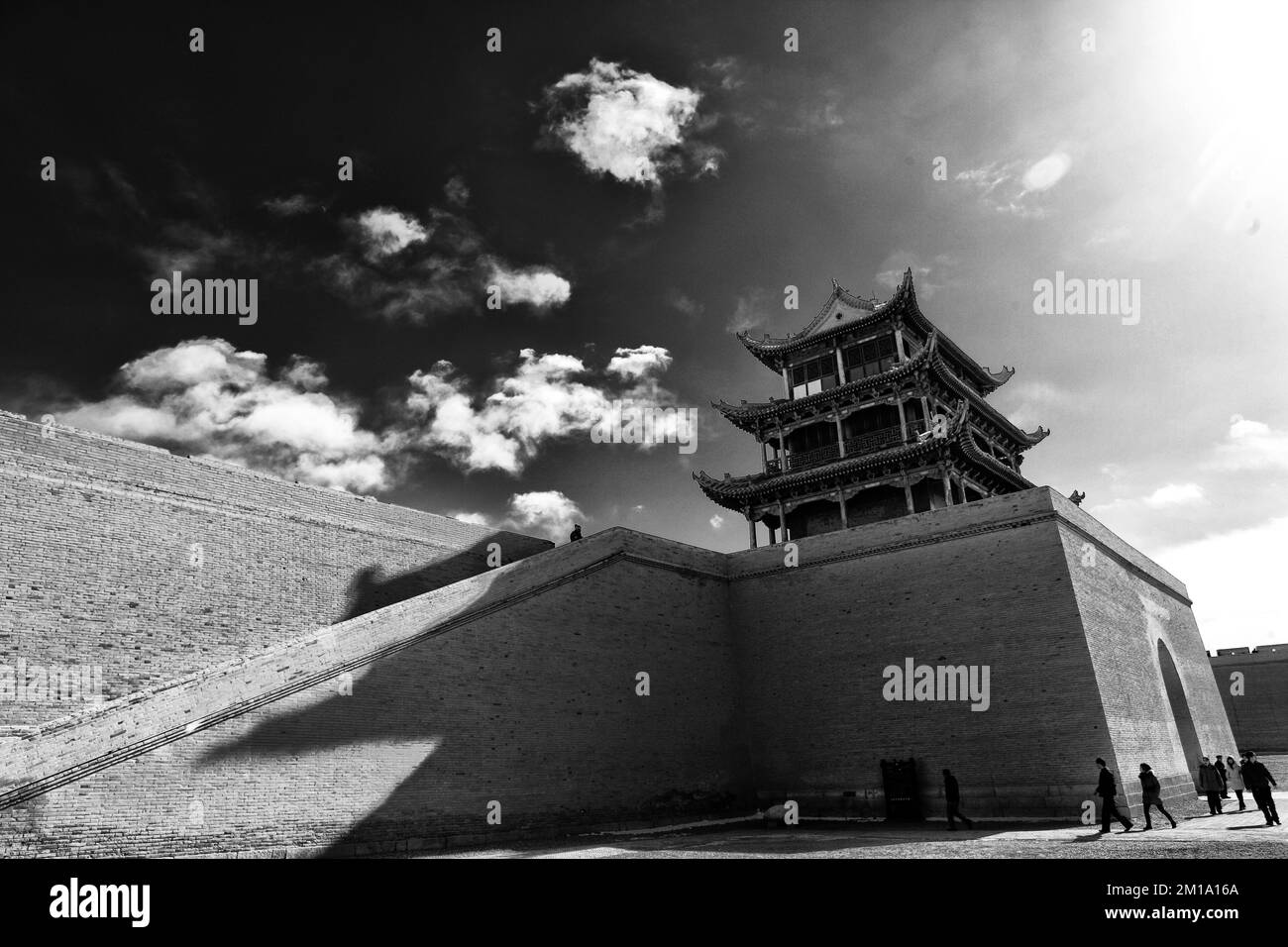 The city tower of Jiayuguan, Gansu, China under the sunlight. the ...