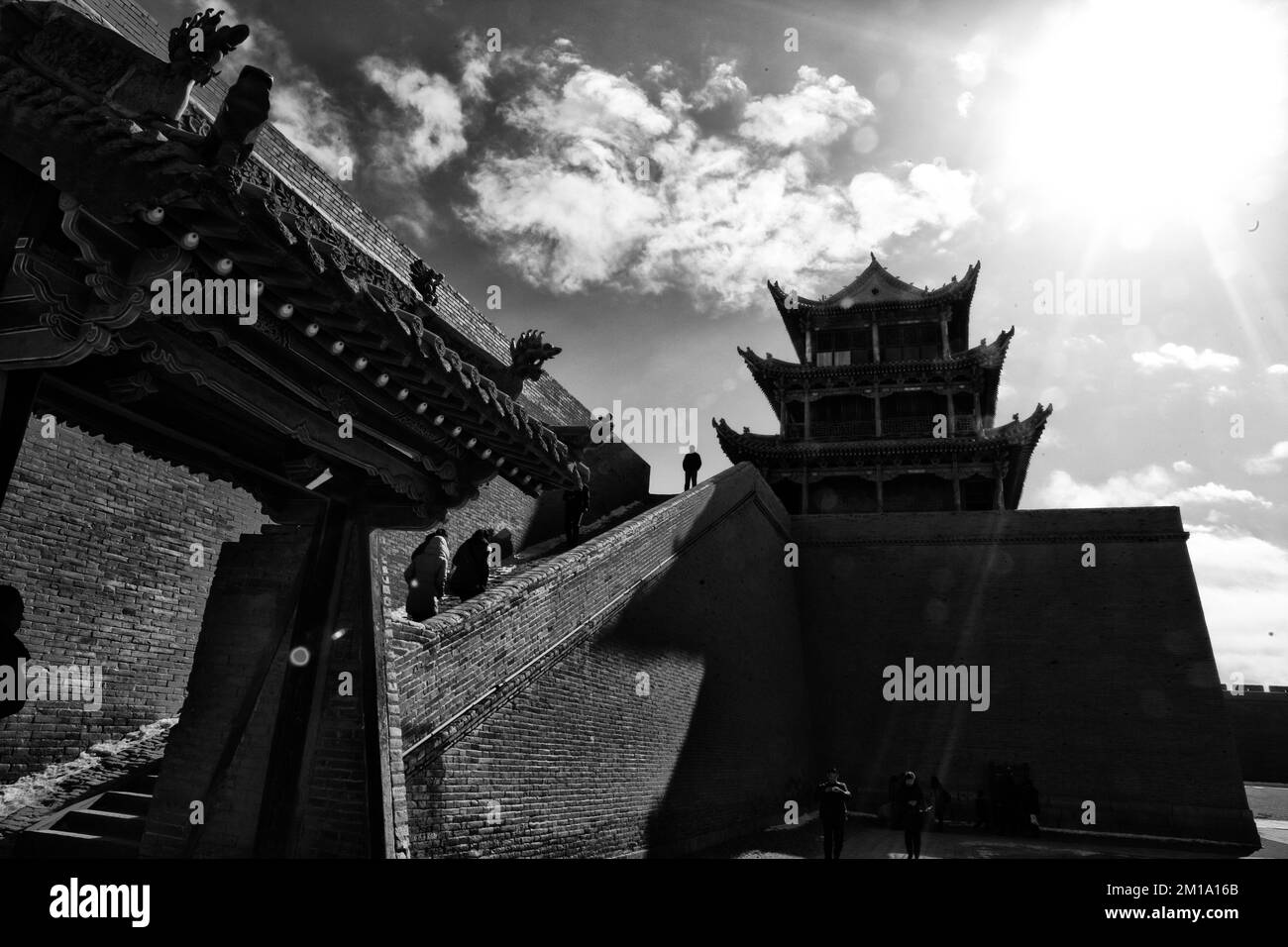 The city tower of Jiayuguan, Gansu, China under the sunlight. the ...