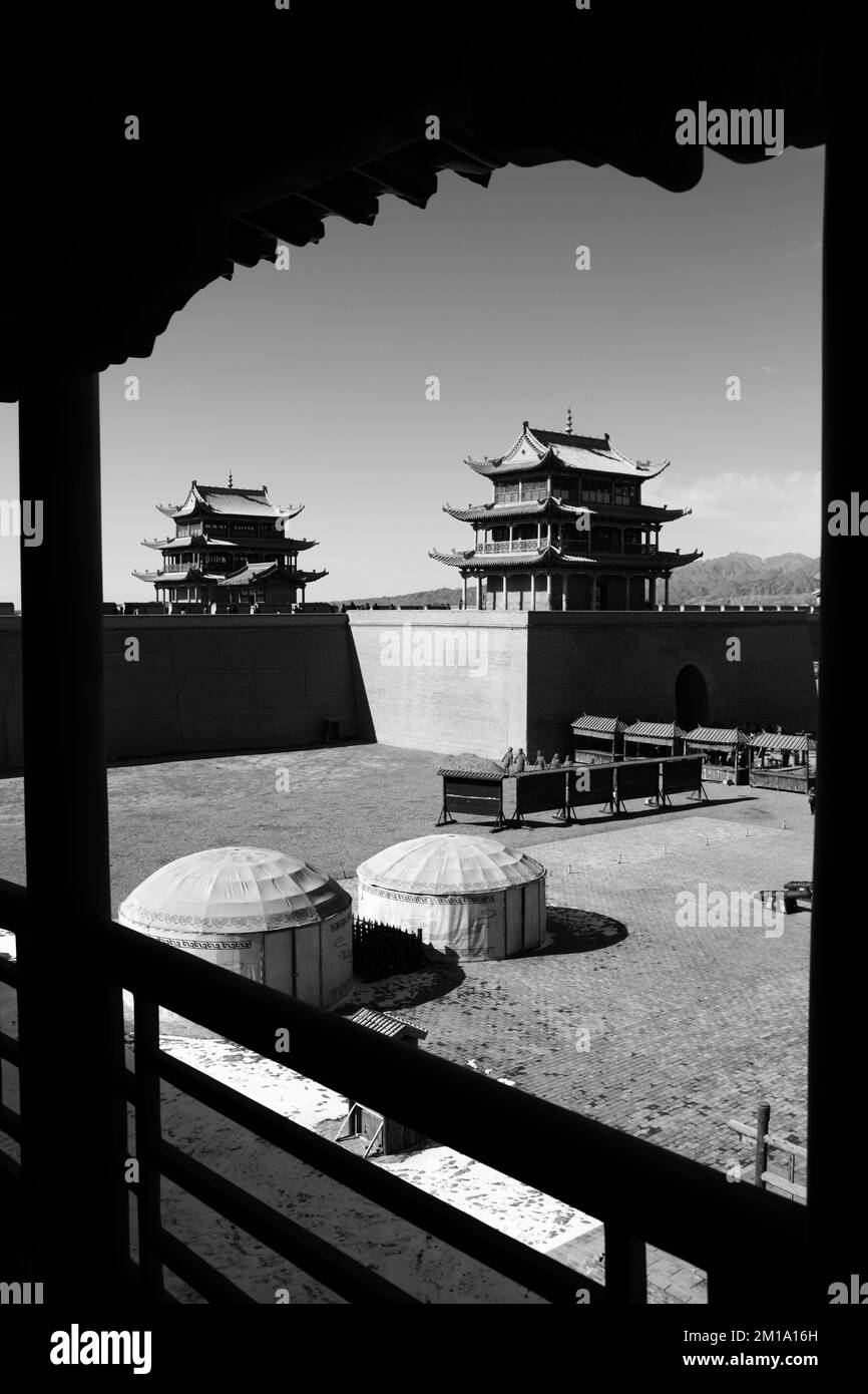The city tower of Jiayuguan, Gansu, China under the sunlight. the ...