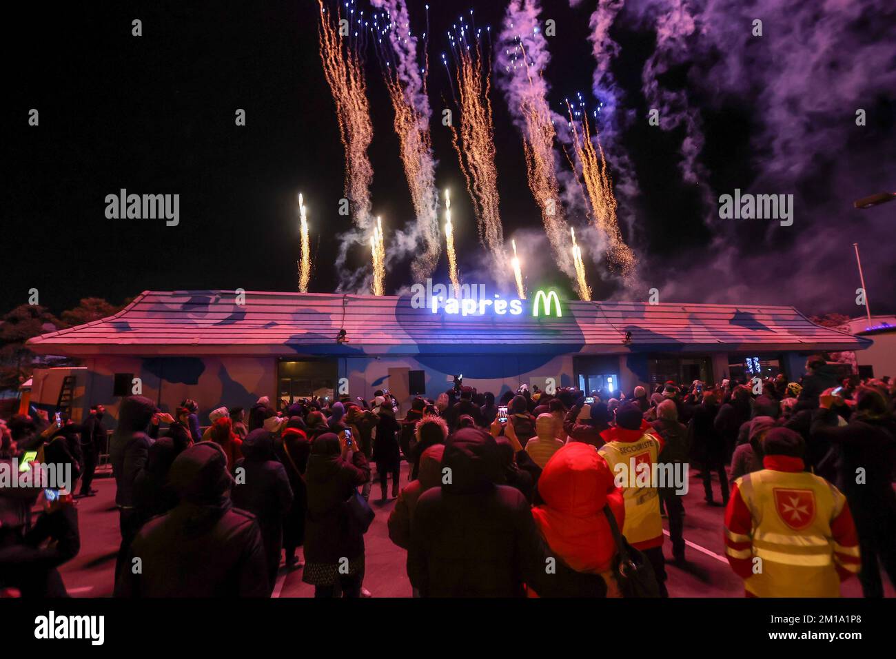 Marseille, France. 10th Dec, 2022. Fireworks are launched during the ...