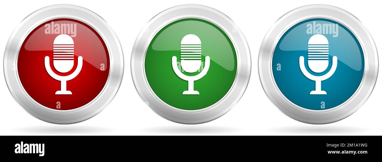 Microphone, audio, record, radio vector icon set. Red, blue and green ...