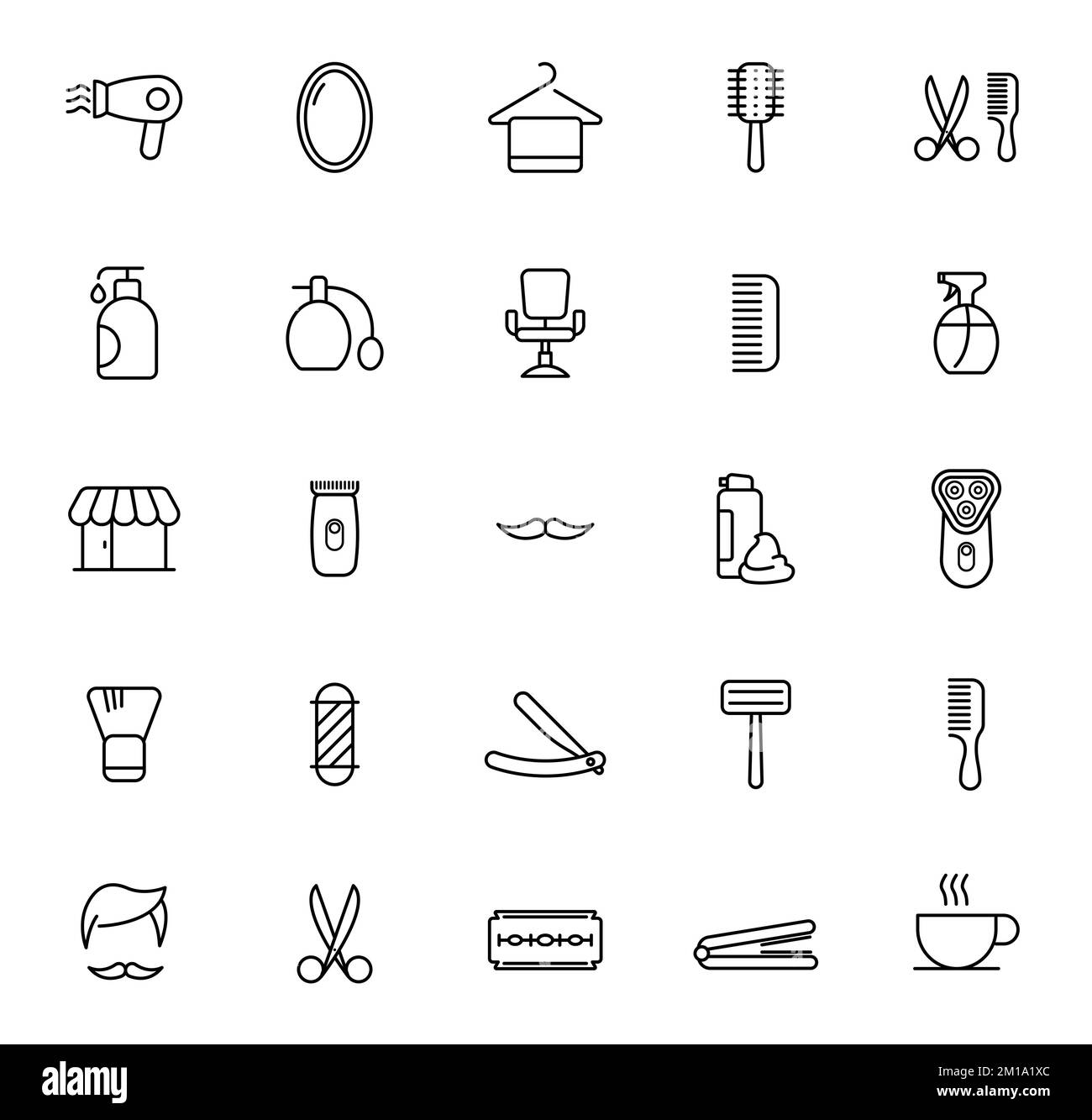 barber shop outline vector icons isolated on white Stock Vector Image ...