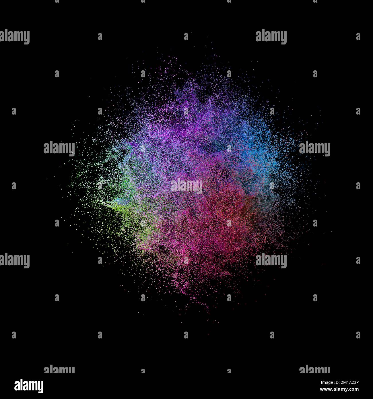 Vivid colorful powder explosion ball isolated on a black background. 8k ...