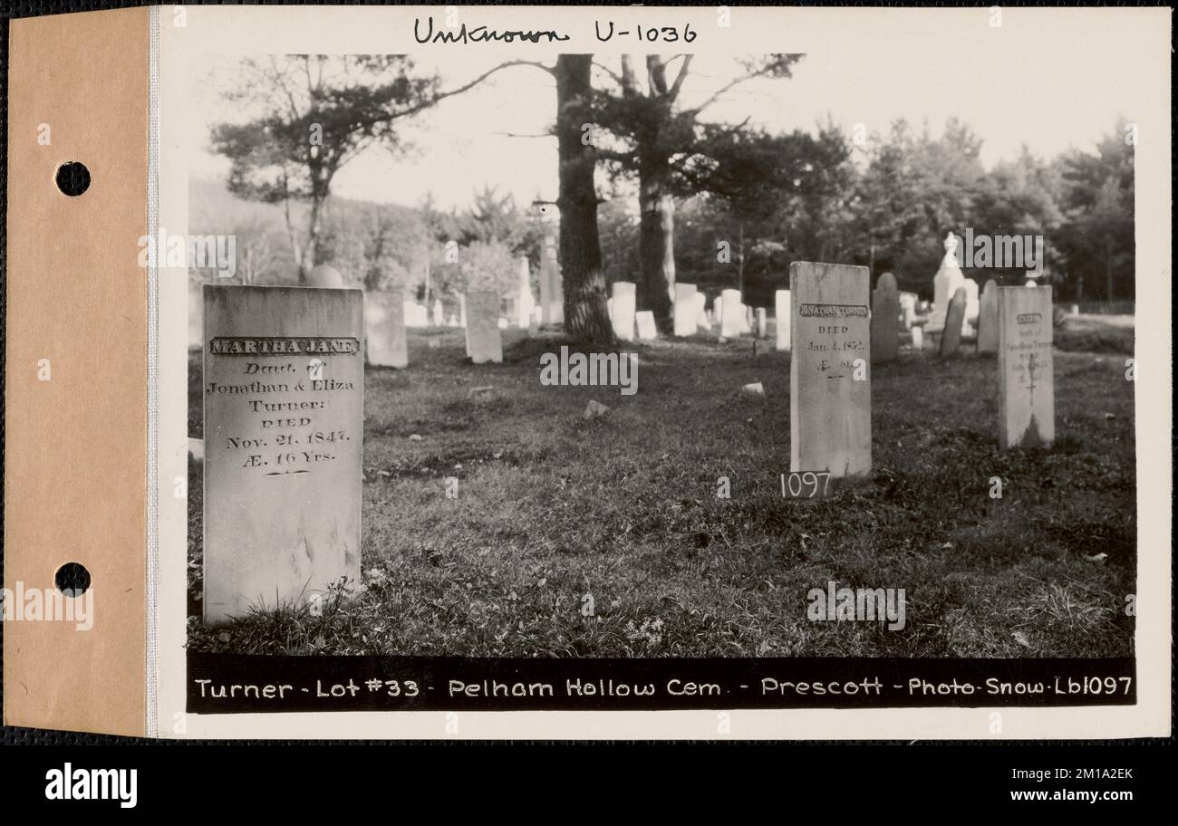 Turner, Pelham Hollow Cemetery, lot 33, Prescott, Mass., ca. 1930-1931 ...