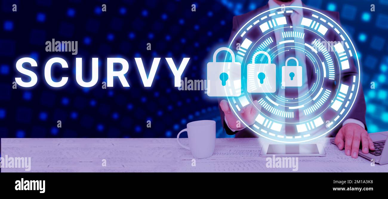 Hand writing sign Scurvy. Word for disease caused by a lack of vitamin ...