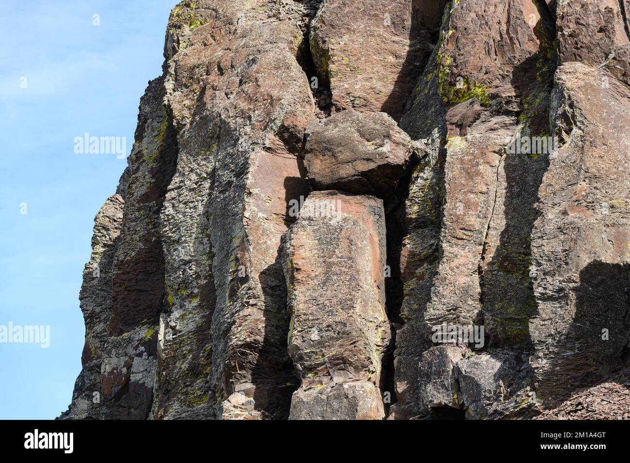 Closeup of basalt rock columns in the Columbia Basin in Eastern ...