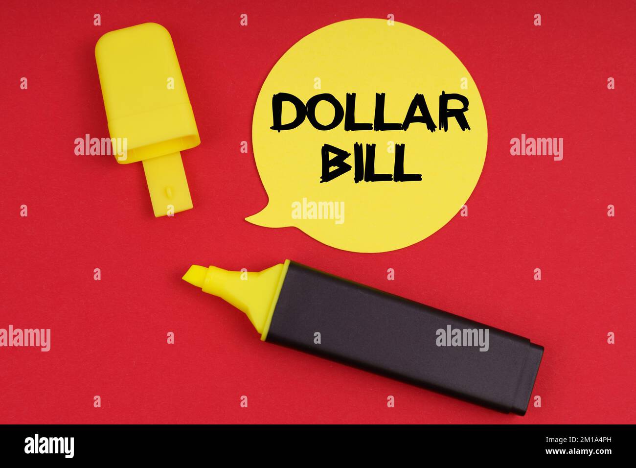 Business concept. On a red background is a marker and a sticker with ...