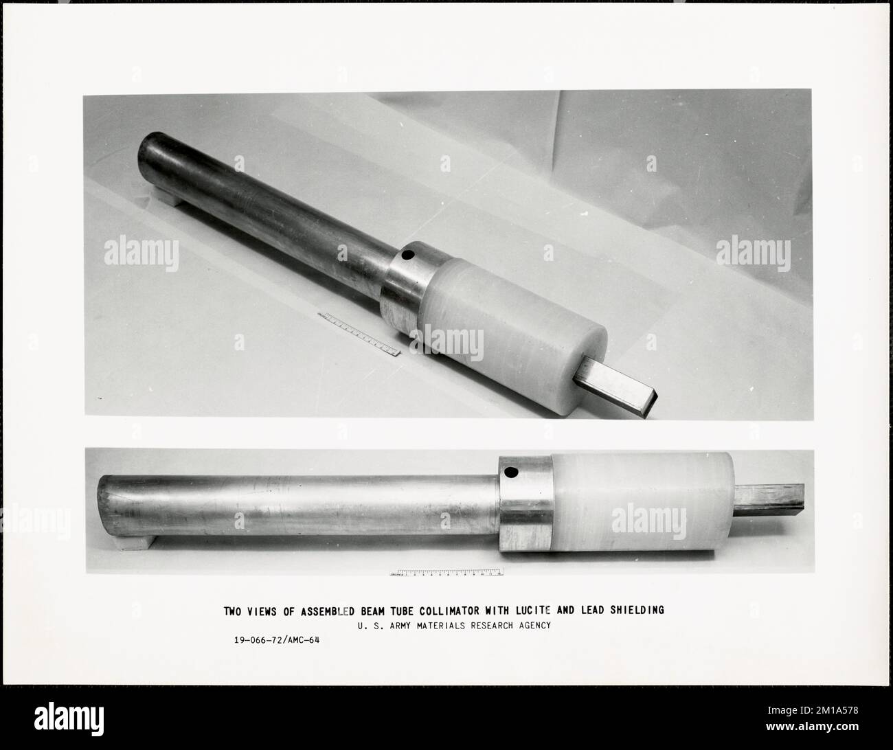 Two views of assembled beam tube collimator with lucite and lead ...