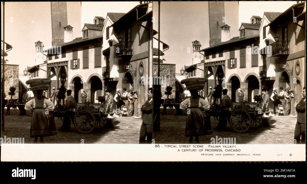 Typical street scene, Italian village , Exhibition buildings, Century ...