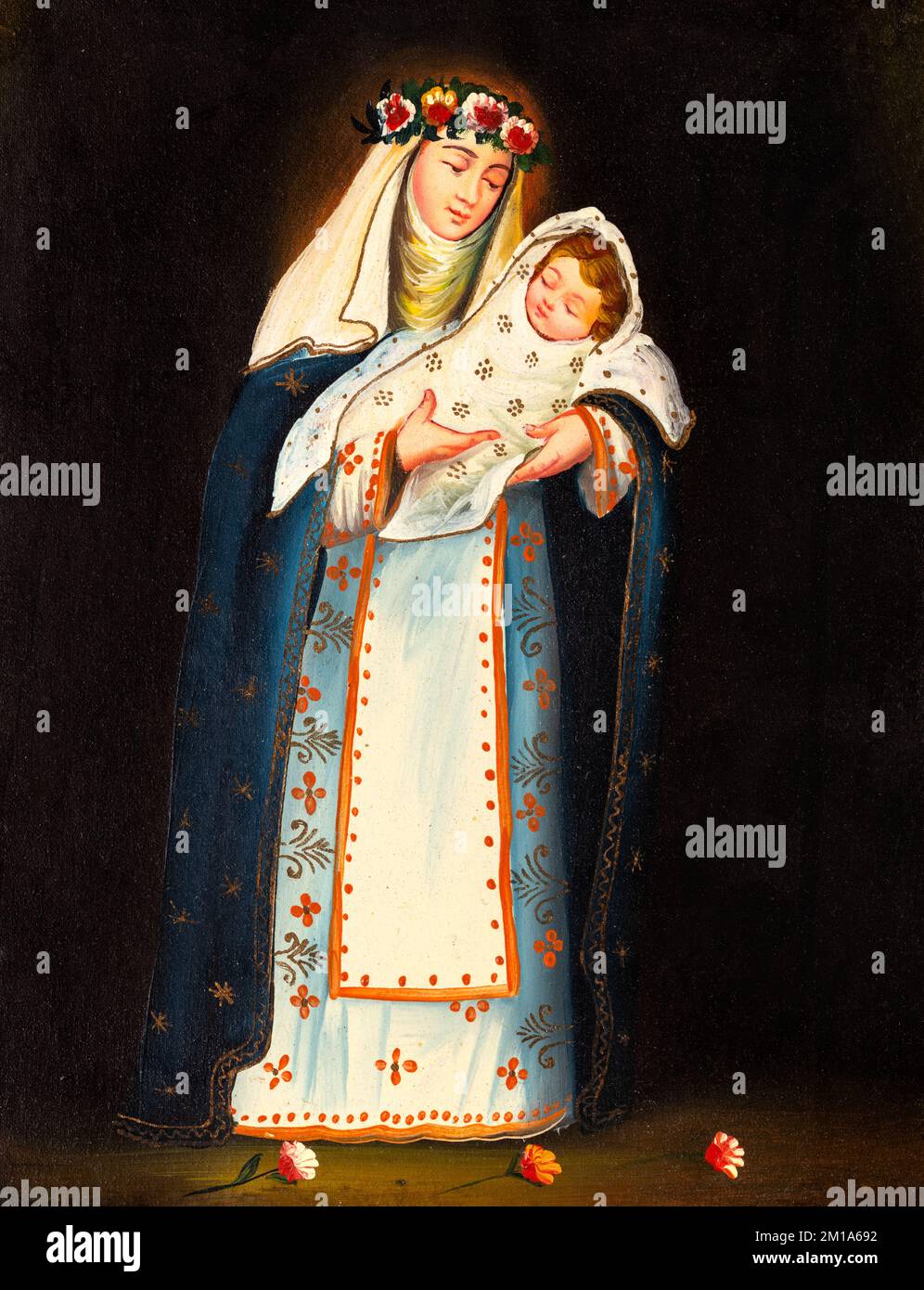 Icon painting depicting Saint Rose of Lima with the Child Jesus. Roman ...