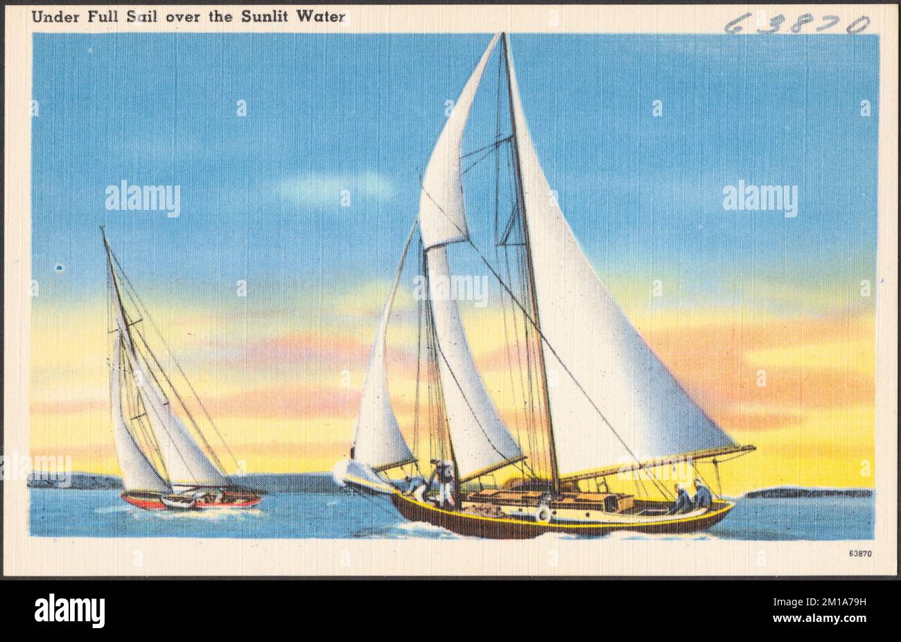 Under a full sail over the sunlit water , Sailboats, Seas, Tichnor ...