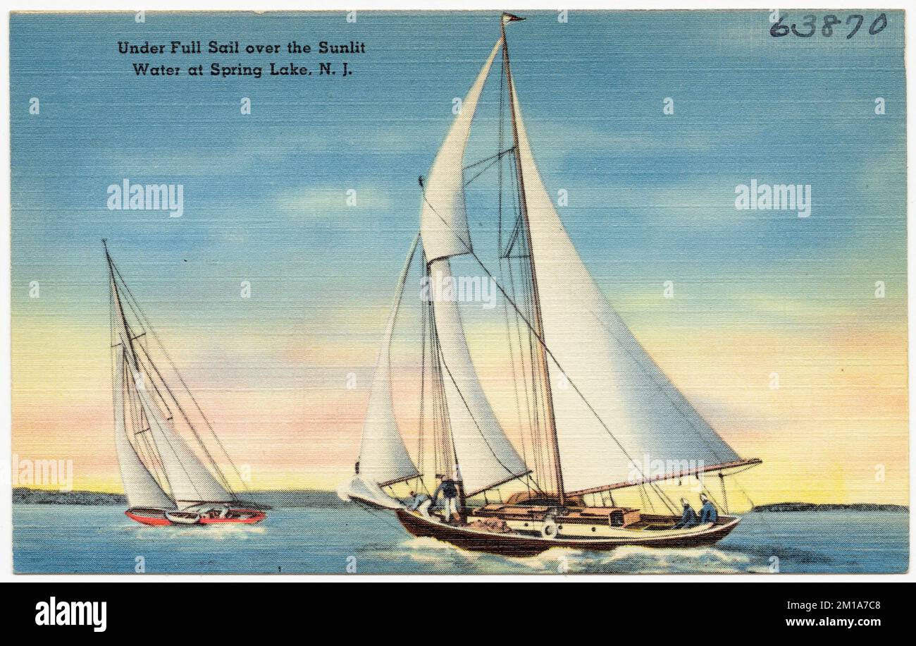 Under full sail over the sunlit water at Spring Lake, N. J. , Boats ...