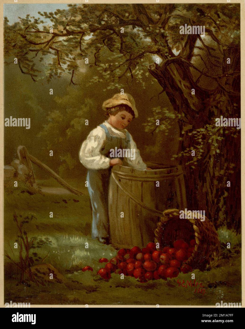Under the apple tree , Boys, Apples, Barrels, Apple trees. Louis Prang ...