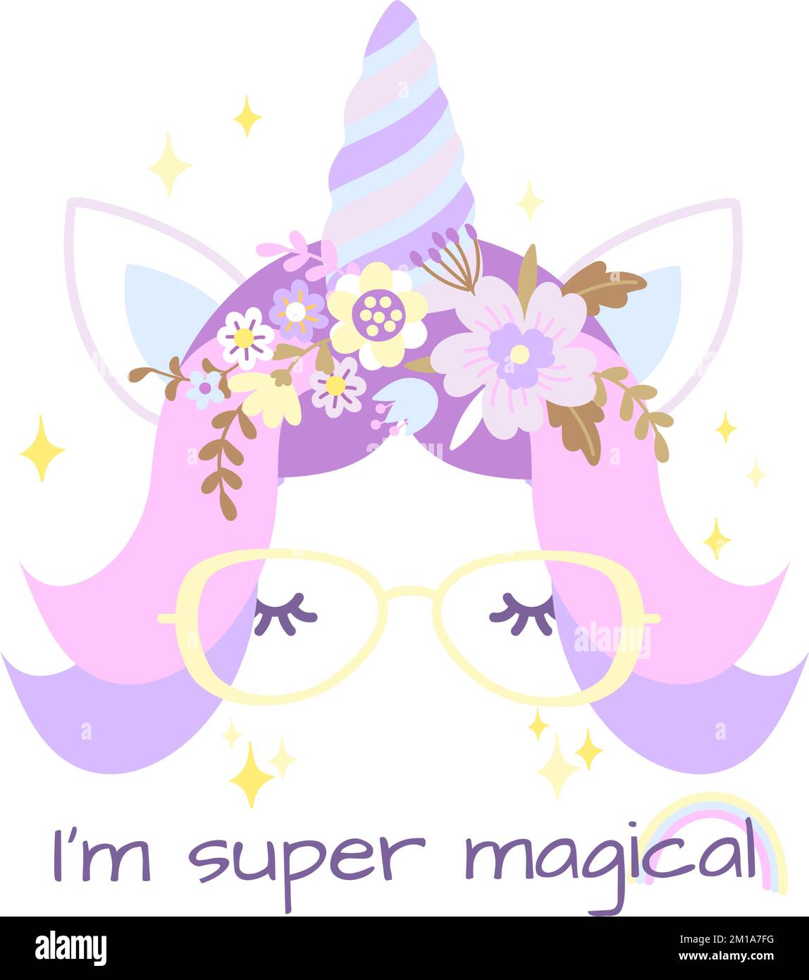 Cute unicorn kids clothes print. Pony banner, magical cute horse with ...