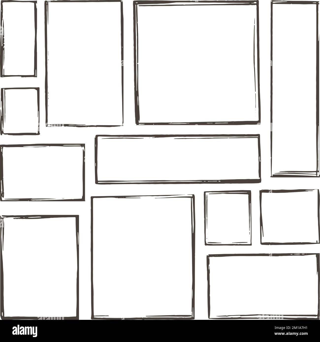Sketch frames doodle collection. Sketchy frame, hand drawn squares ...
