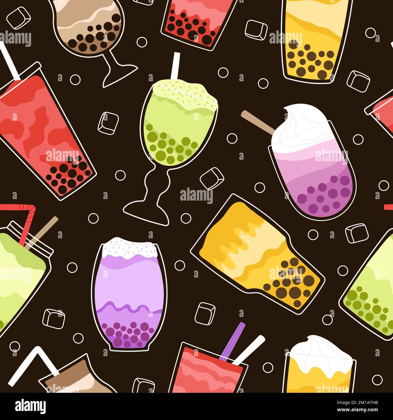 Bubble tea seamless pattern. Bubbles boba drink, milk shakes background ...