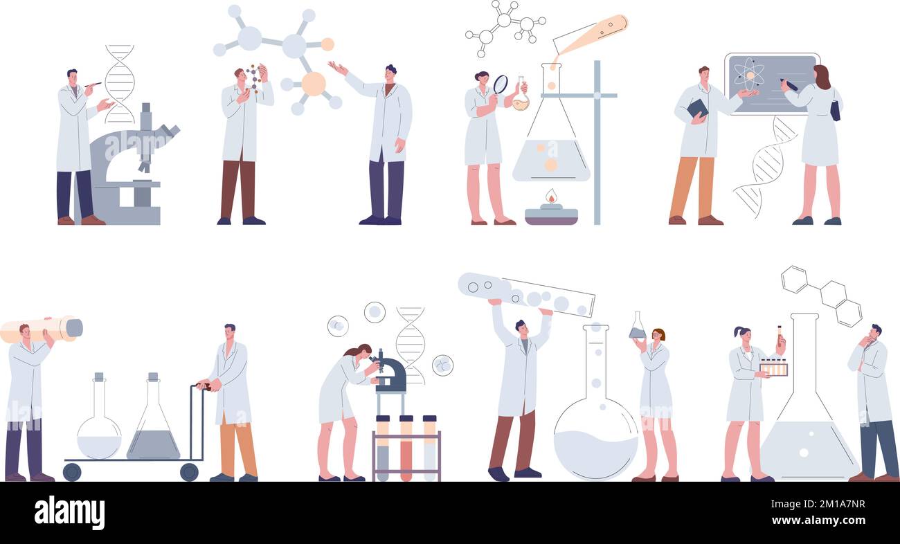 Research laboratory scientist working with equipment. Chemist lab, flat ...