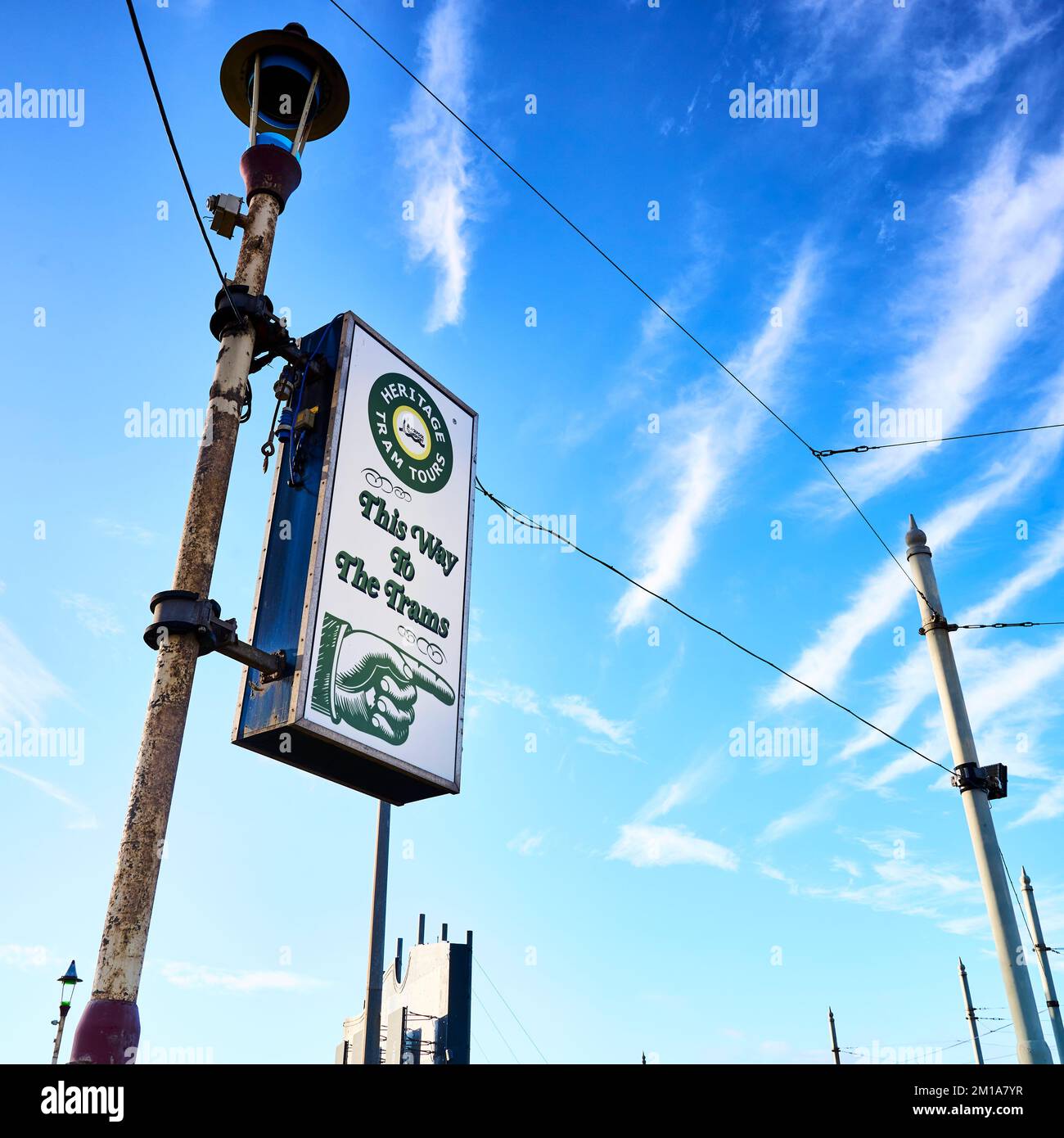 Heritage trams tours signs,Blackpool,UK Stock Photo - Alamy