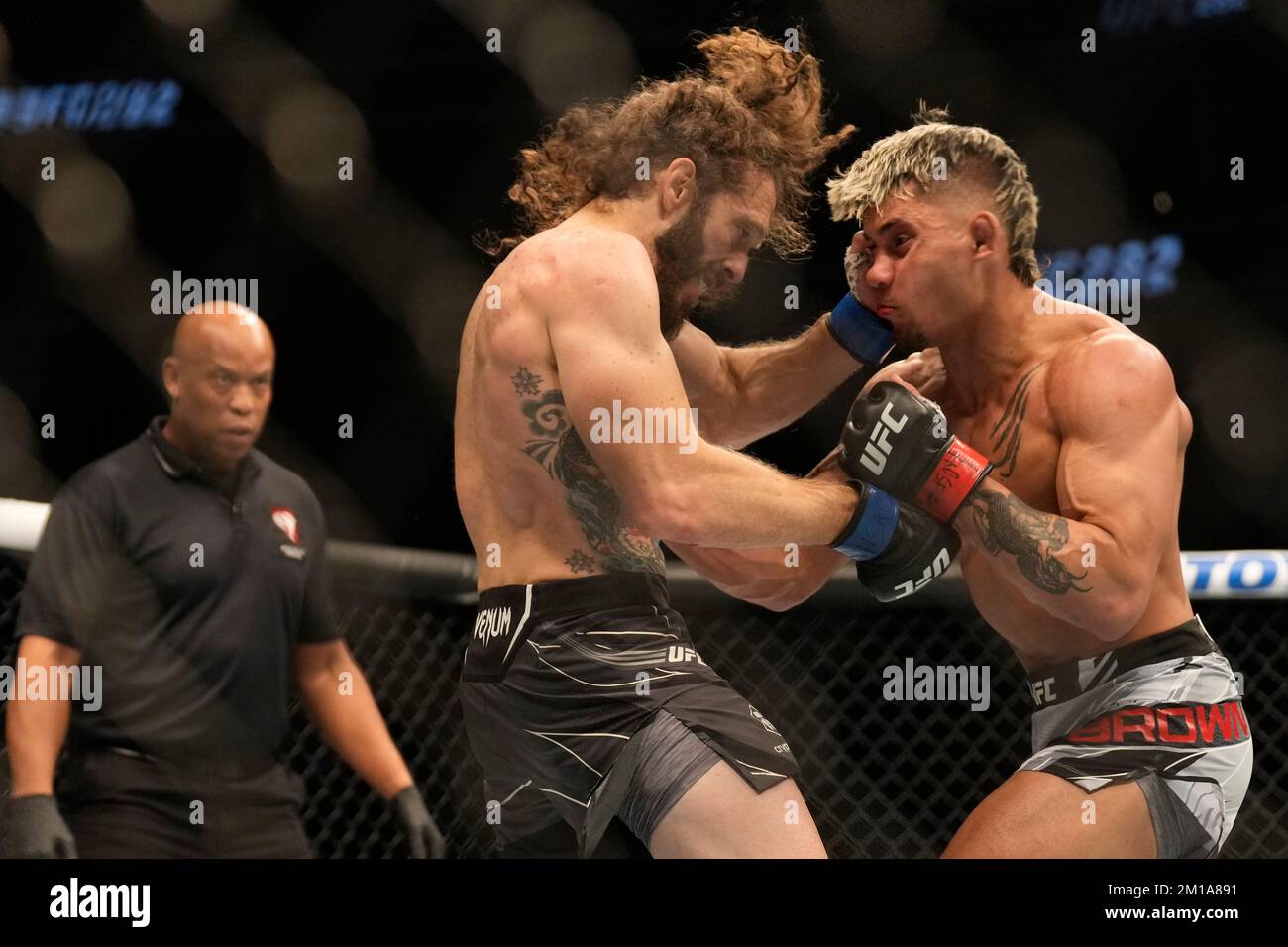 LAS VEGAS, NV - DECEMBER 10: (L-R) Erik Silva punches TJ Brown in their ...