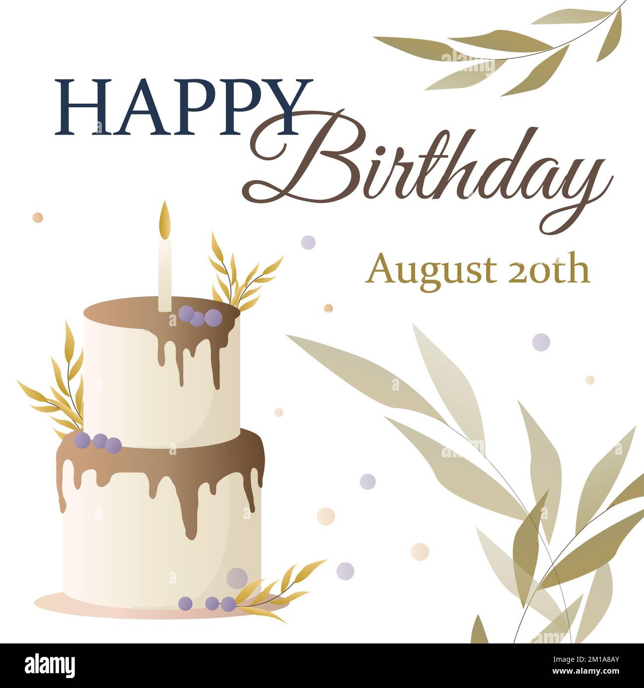 Birthday card with cake, flowers, candles and wishing. Hand drawn ...