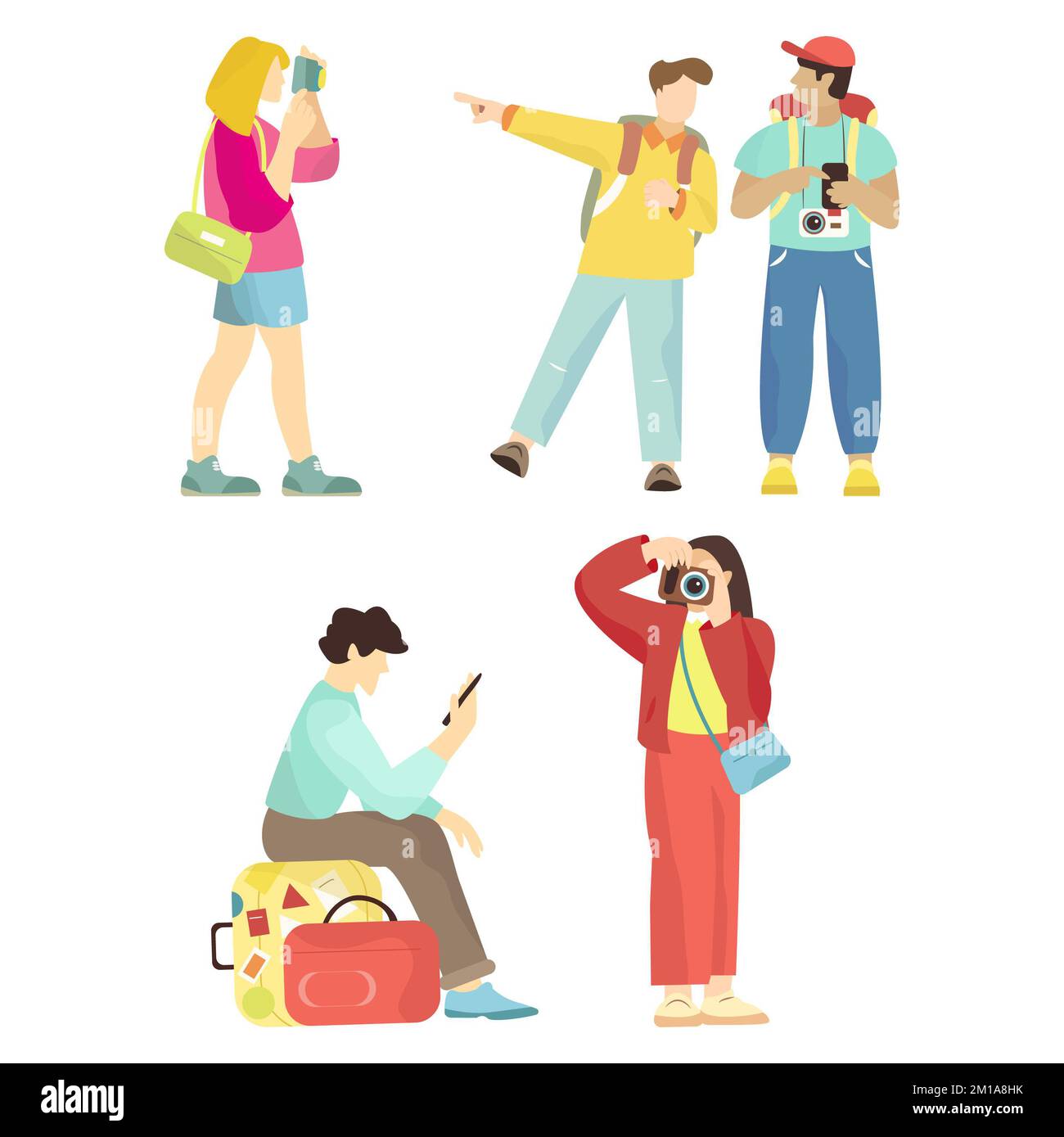 Tourist characters. Young couple family, tourists travelling with ...