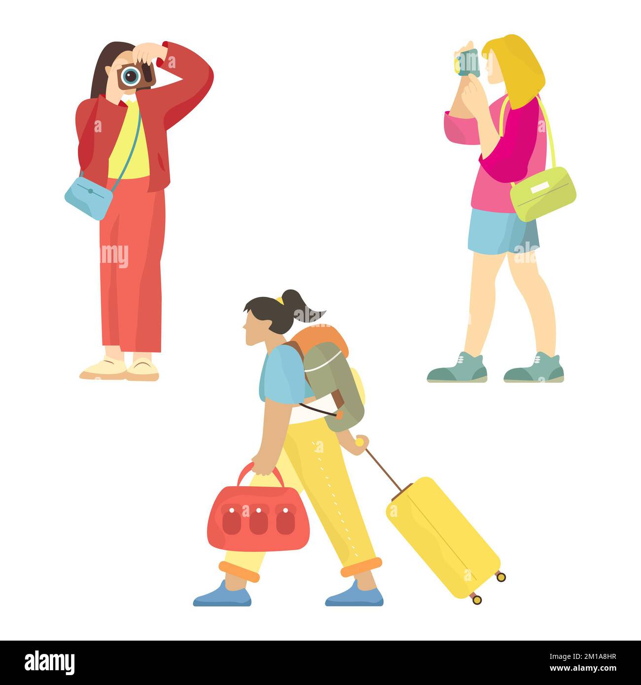 Tourist characters. Young couple family, tourists travelling with ...