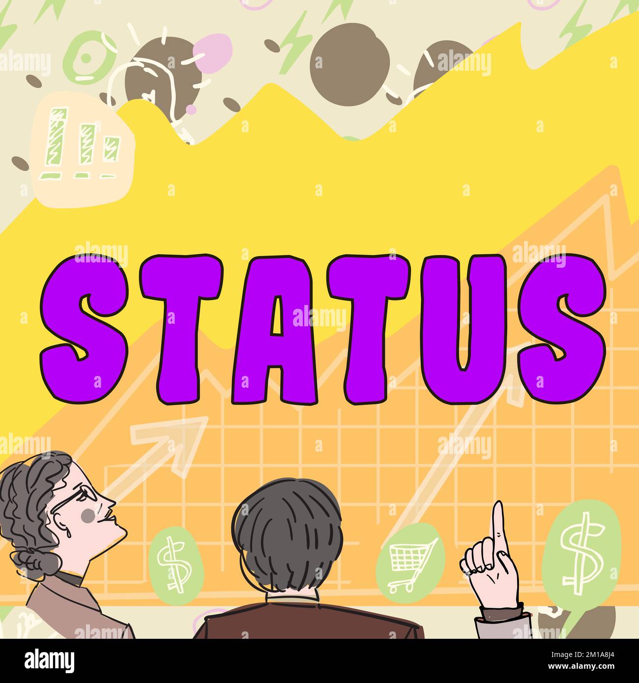 Sign displaying Status. Concept meaning situation at a particular time ...