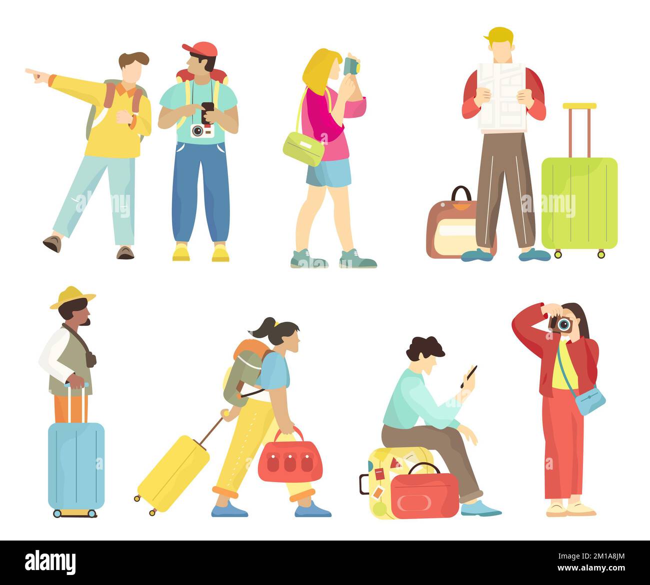 Tourist characters. Young couple family, tourists travelling with ...
