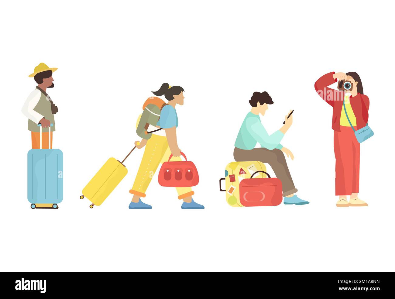 Tourist characters. Young couple family, tourists travelling with ...