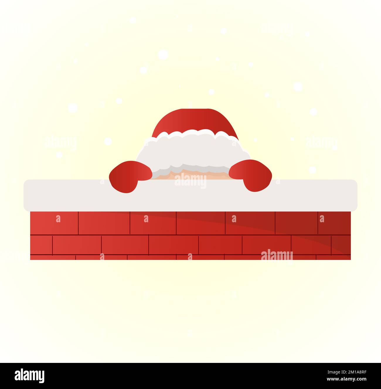 Cute santa claus sit in the chimney on the roof. Christmas illustration ...
