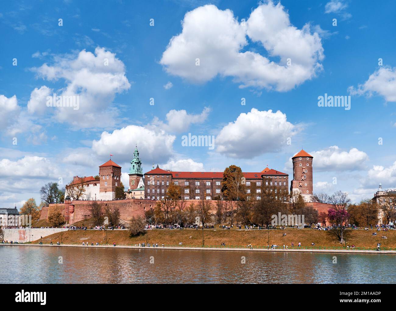Riverside of Krakow City in Poland with Wawel castle view. Shot taken ...