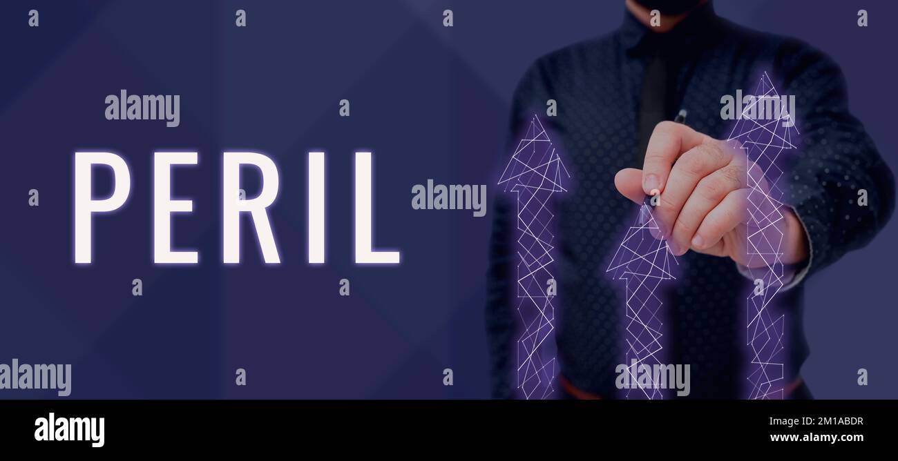 Conceptual caption Peril. Business showcase indicates something ...