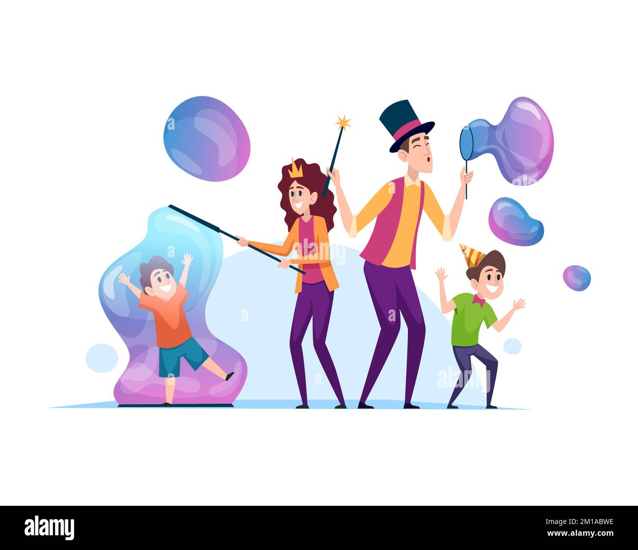 Bubble show. water entertainment for kids. vector cartoon characters ...