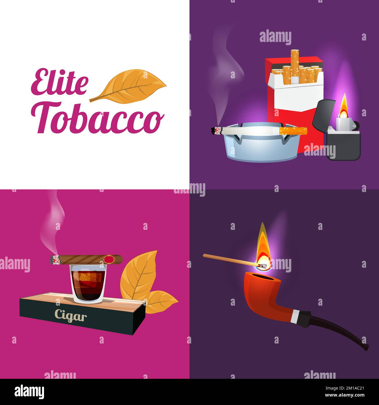 Elite tobacco. smoking cigarettes and pipes vector collection set Stock ...