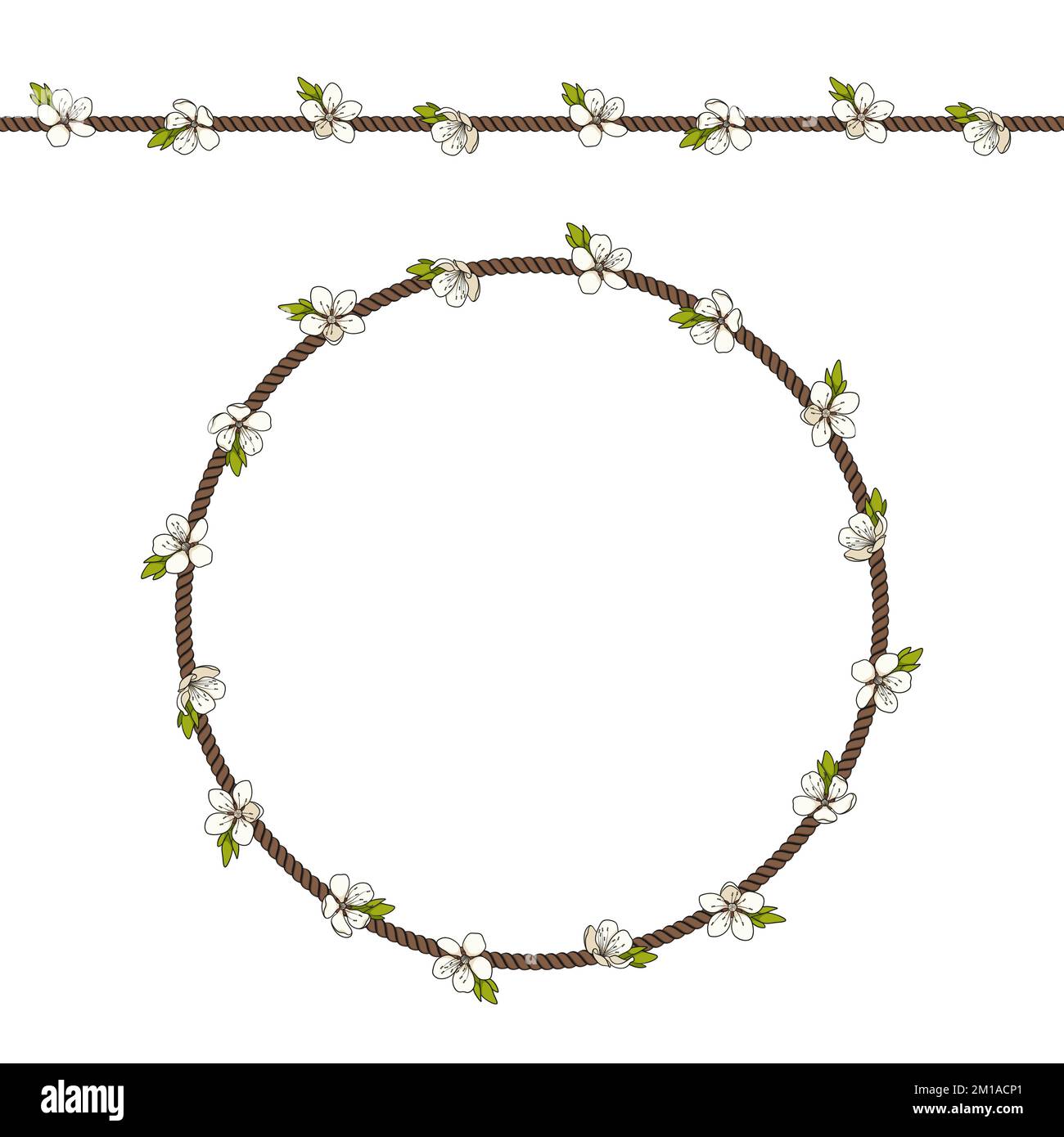 Seamless pattern with net of the cord and white spring flowers. Colored ...