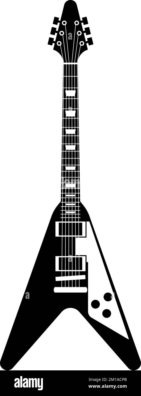 Black and white guitar. Musical instrument silhouette, electric rock ...
