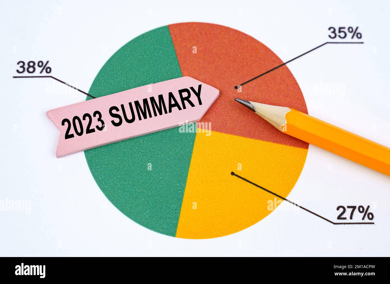 Business concept. On the pie chart there is a pencil and an arrow ...